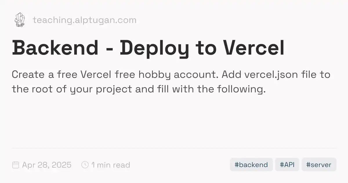 Backend - Deploy to Vercel